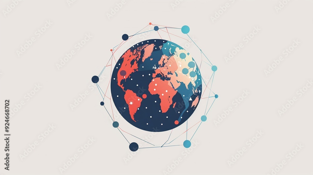 Global network globe clipart, flat art, simple cartoon 2D emblem, bird ...