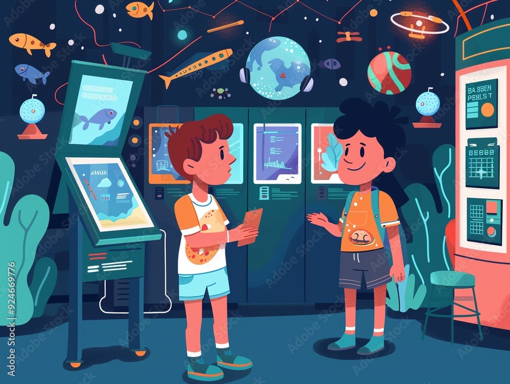 Interactive science museum clipart, discovery kids, flat art, simple ...