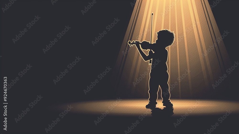 Kid playing a violin under a spotlight, musical prodigy, logo, art ...
