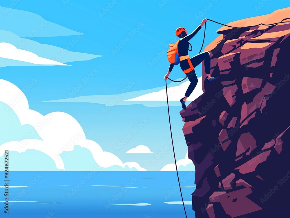 Rock climber scaling a cliff clipart, flat art, vertical challenge ...