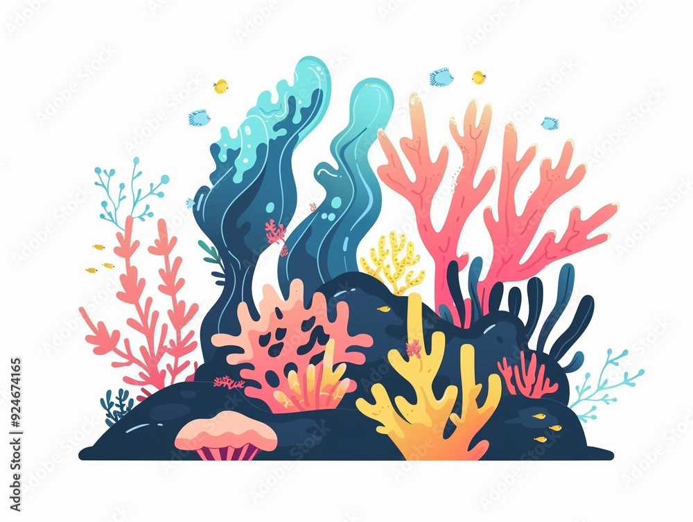 Ilustração Underwater coral reef exploration clipart, marine life, flat ...