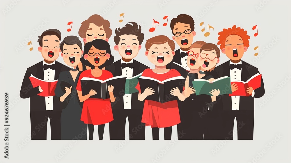 Choir and music performance clipart, choir singing, flat art, simple ...