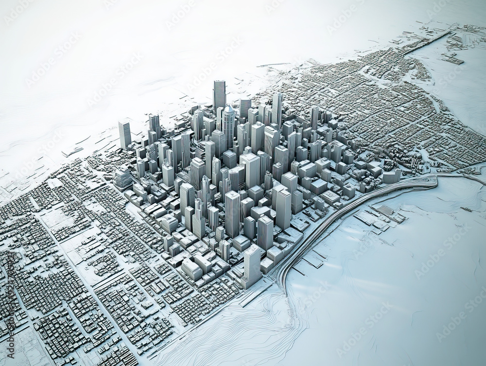 Technical aerial visual, 3D LiDAR GIS aerial map satellite scan model ...