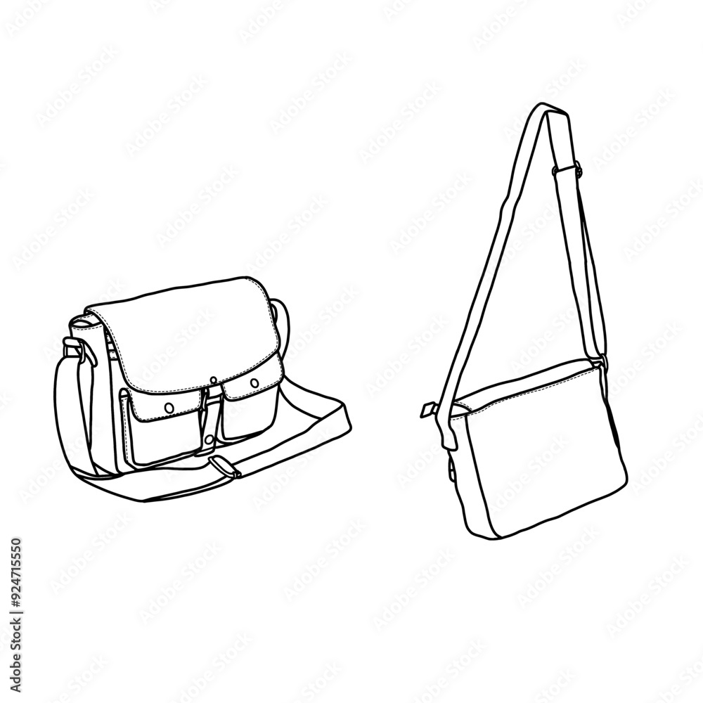 Shoulder bag cross body bag. Slingbag flat sketch fashion illustration ...