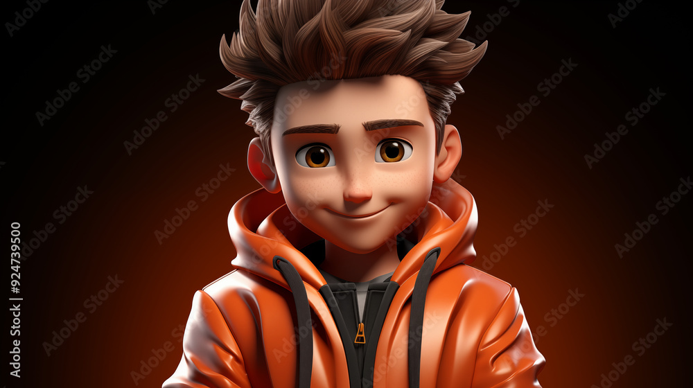 ภาพประกอบ Stock 3D Animated Boy in Orange Hoodie with Freckles and ...