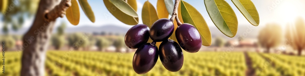 Olive trees growing in rows on a Greek Olive Far. Greek countryside ...