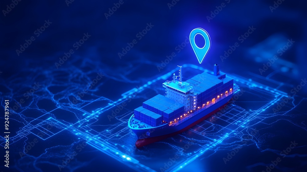 Digital representation of marine navigation with a 3D cargo ship and ...