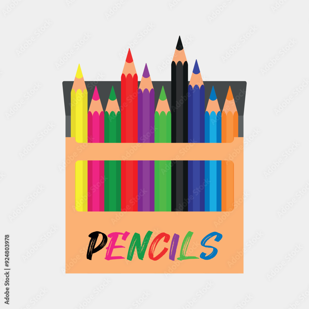 Pencil box with colored pencils. Vector illustration of pencil case ...