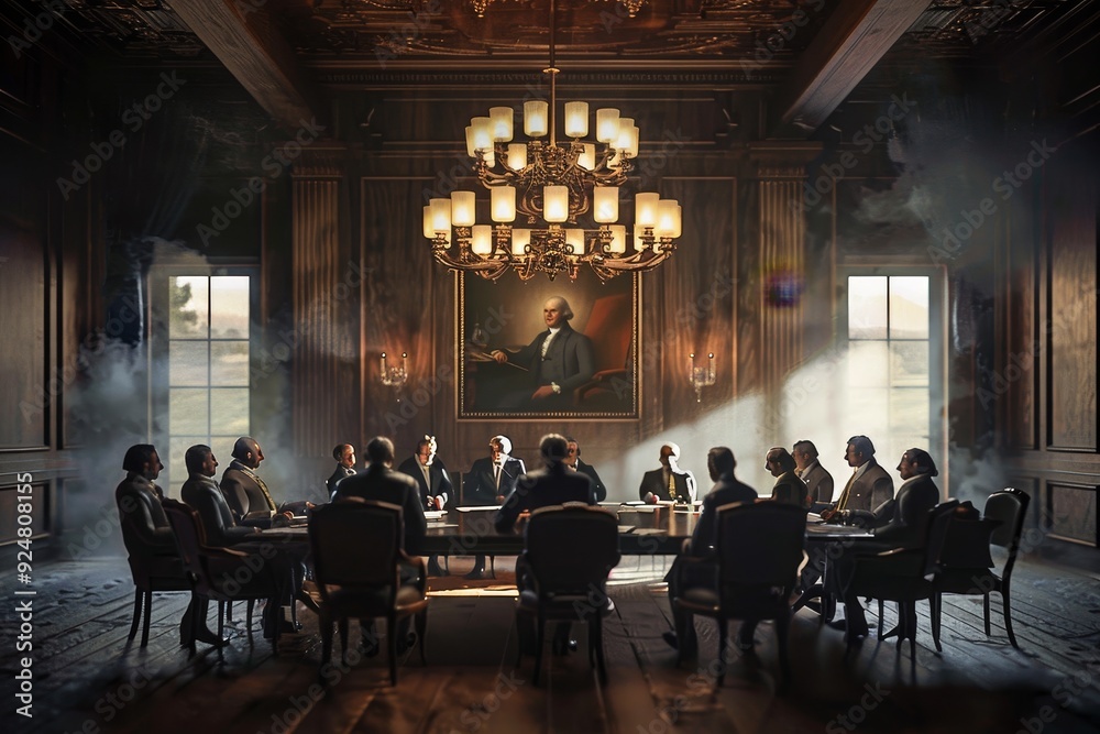 Vintage Poster Illustrating Founding Fathers Signing Declaration of ...