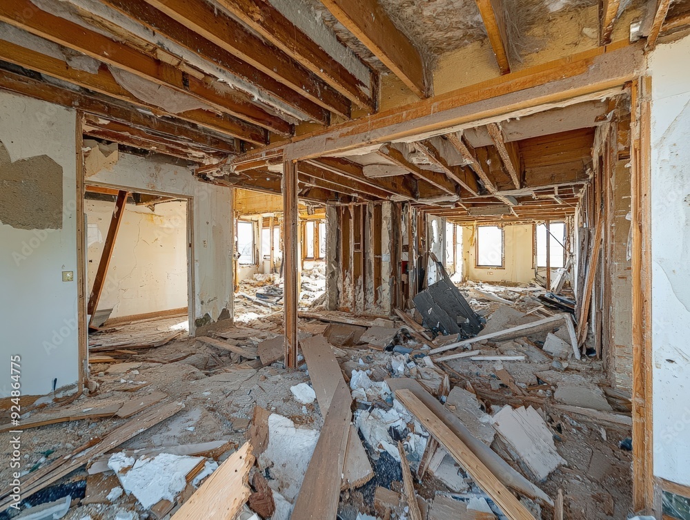 Interior View of a Home Under Construction with Exposed Wooden Beams ...
