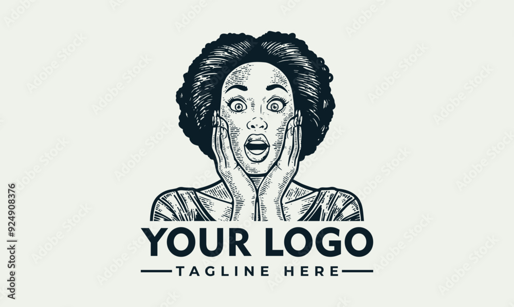 เวกเตอร์ Stock surprised woman expression with open mouth vector logo ...