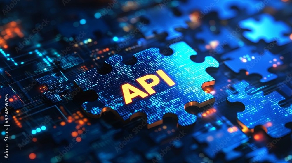 digital puzzle piece withtext API illuminated, symbolizing technology ...