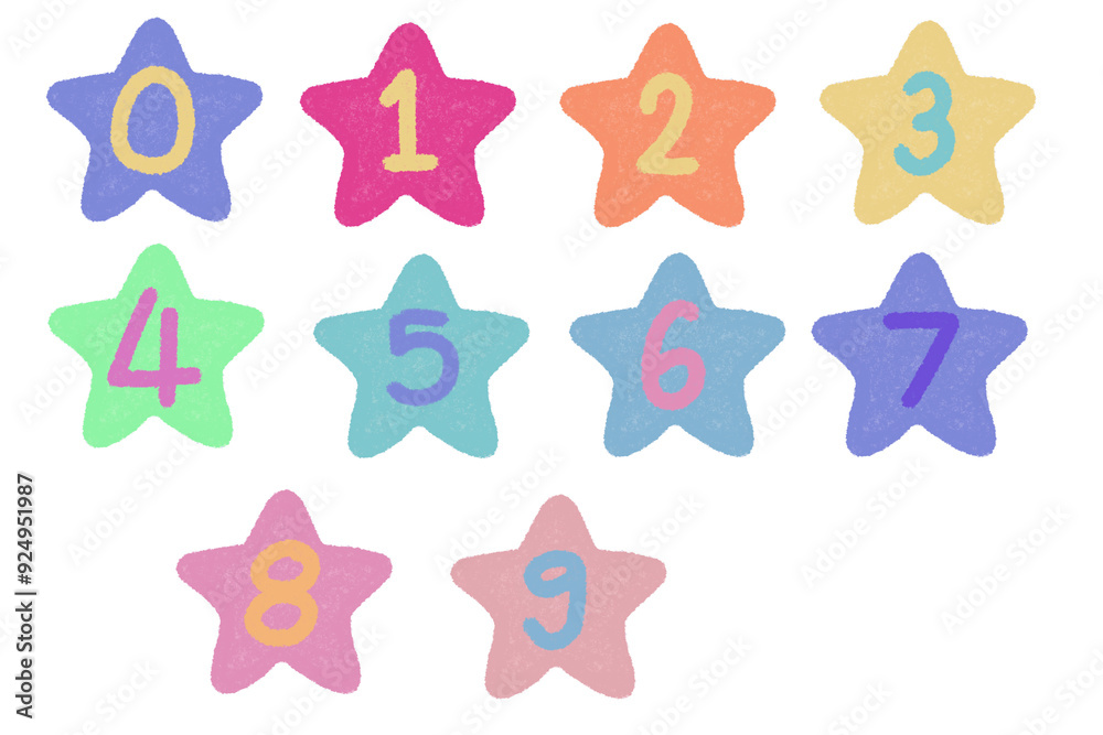 set of numbers, pastel numbers, cute numbers ,star numbers, 0to9 ...