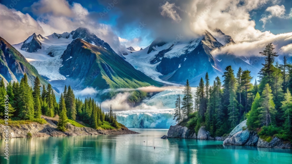 Majestic glaciers meet turquoise waters along Alaska's rugged coastline ...