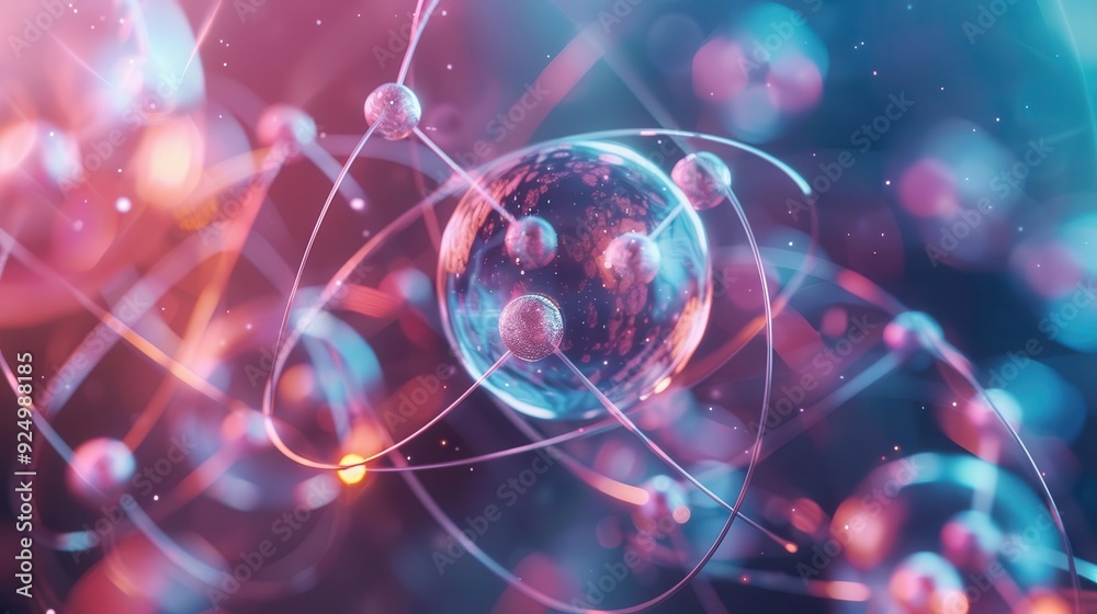 Neutrons in an atomic structure, particle physics, side view, stability ...