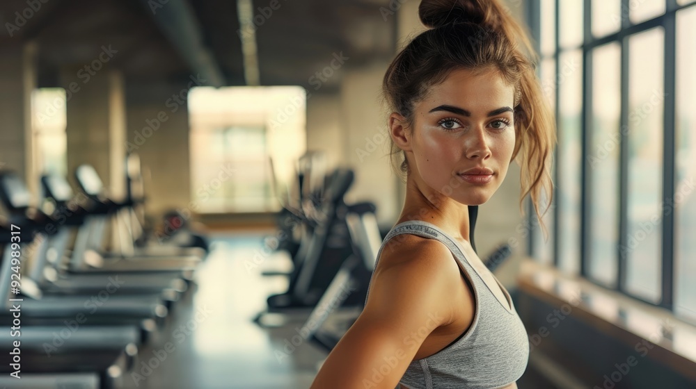In a sleek gym filled with the latest fitness technology, a young woman ...