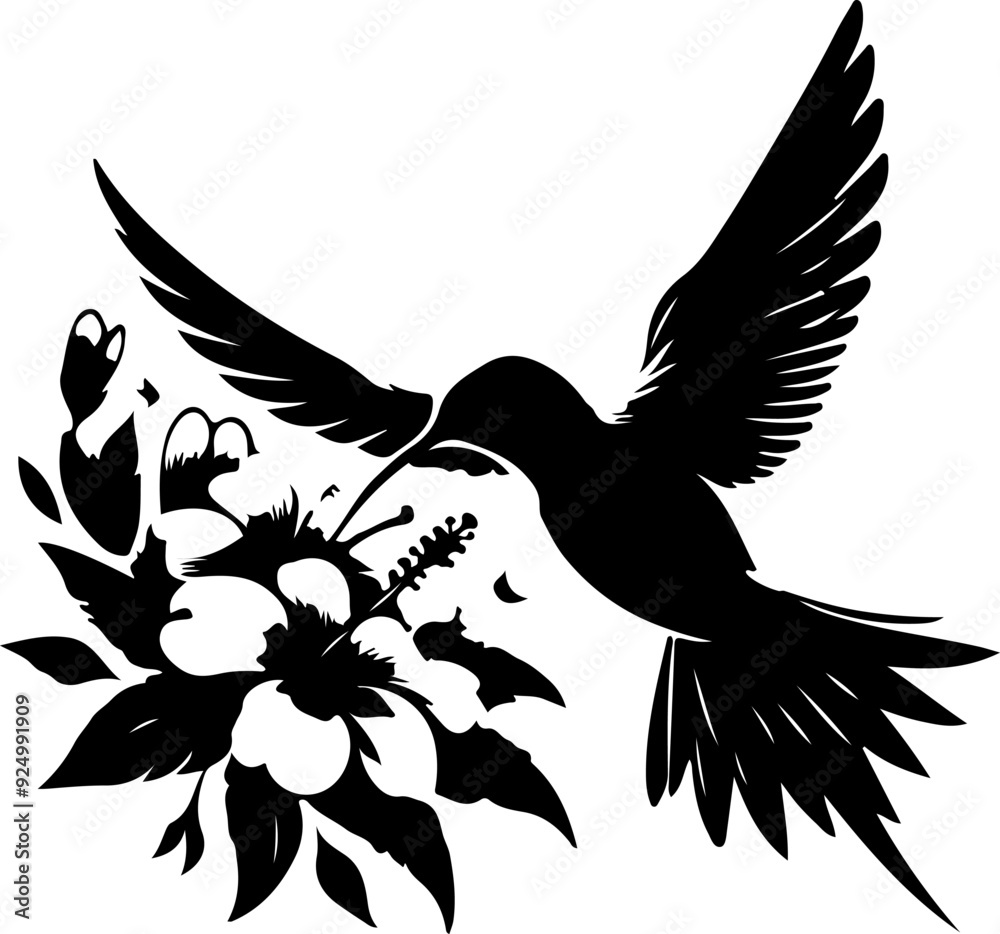 majestic Hummingbirds & Flowers silhouette, vector, clipart, nature ...