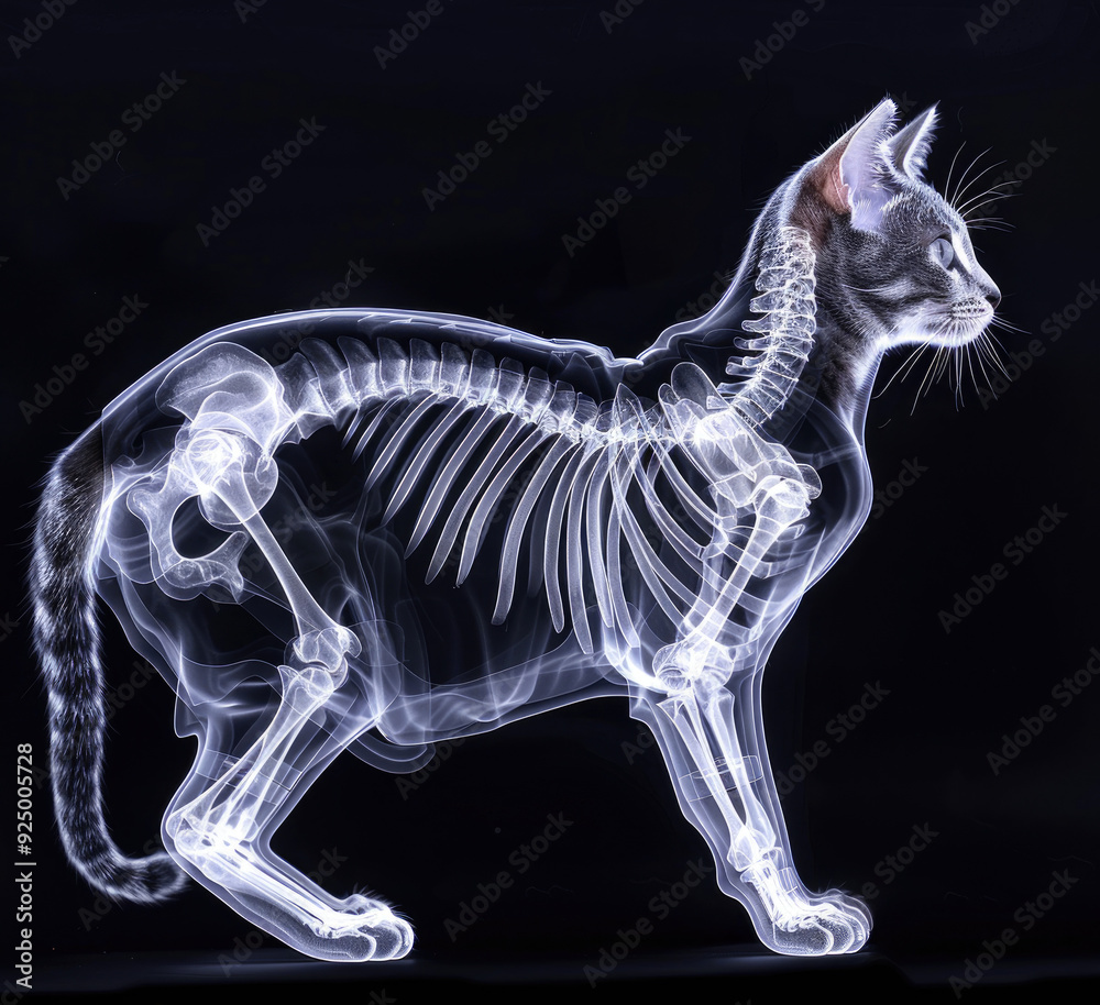X-ray image of a cat with a transparent body, showing the internal ...