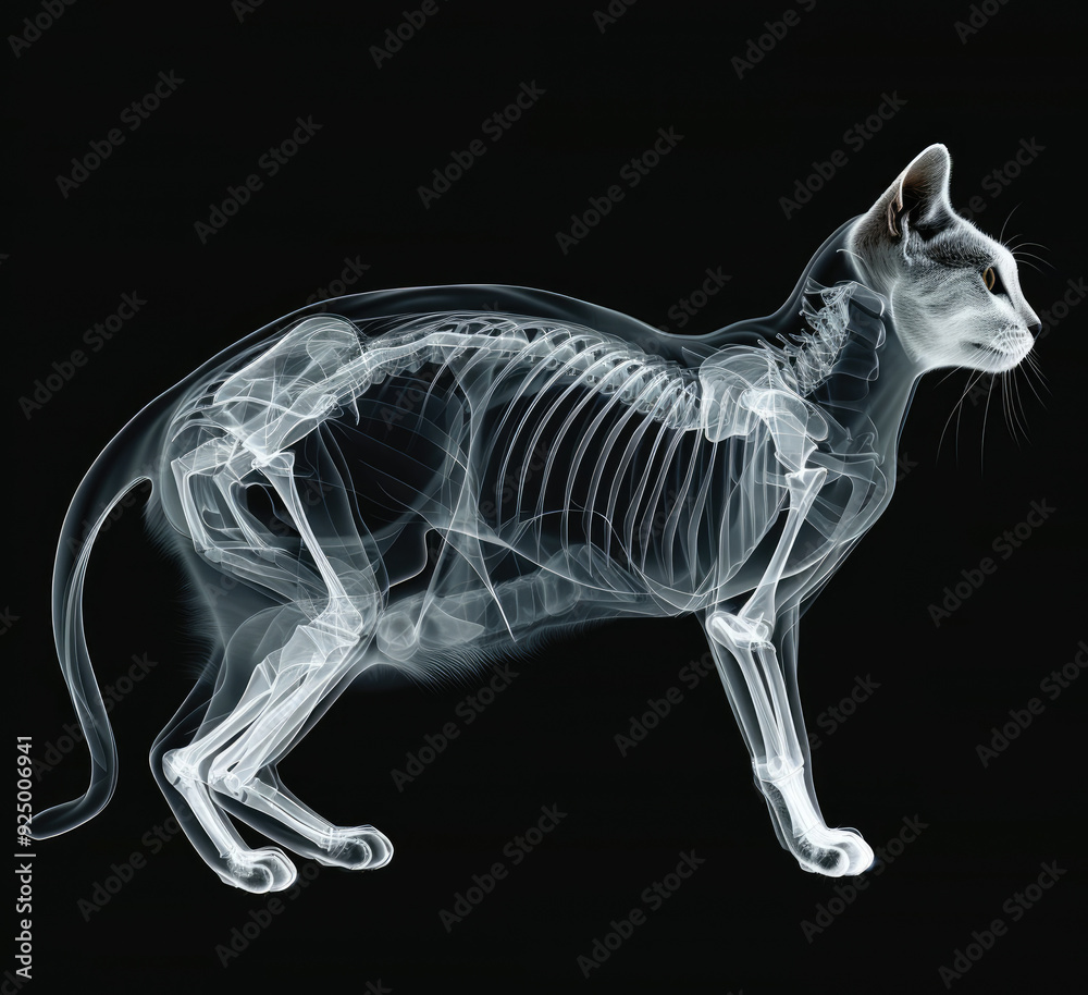 Ilustración de Stock X-ray image of a cat with a transparent body ...