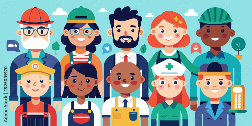 Set of characters of men and women of various professions. People ...