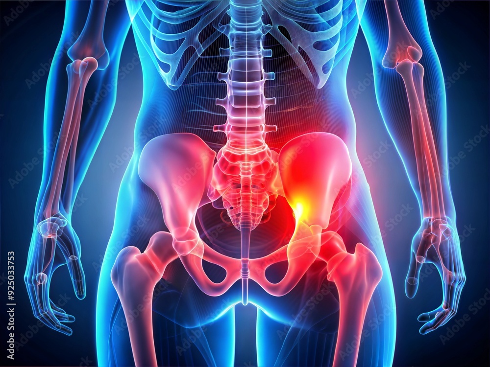 3D medical x-ray illustration of a human pelvis with pelvic pain ...