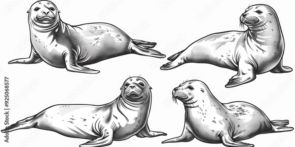 Three different positions of a seal bathing and swimming in the ocean ...