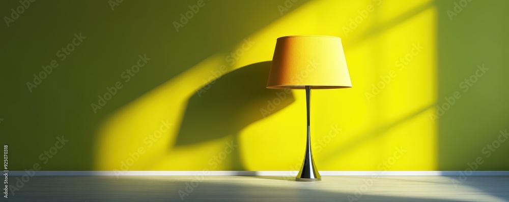 Modern Minimalist Yellow Lamp Casting Shadows on Chartreuse Green Wall ...