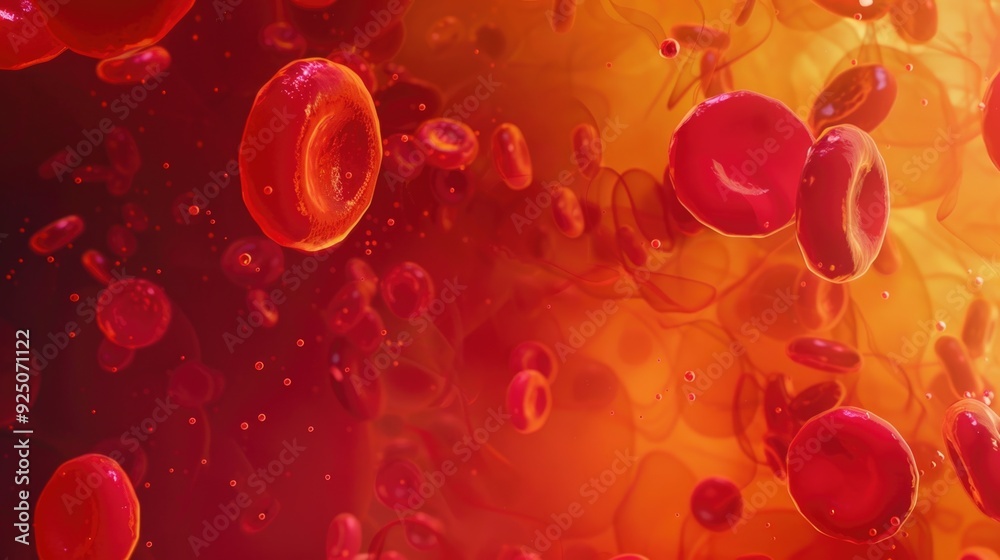 Red blood cells animated to illustrate circulation and flow through the ...
