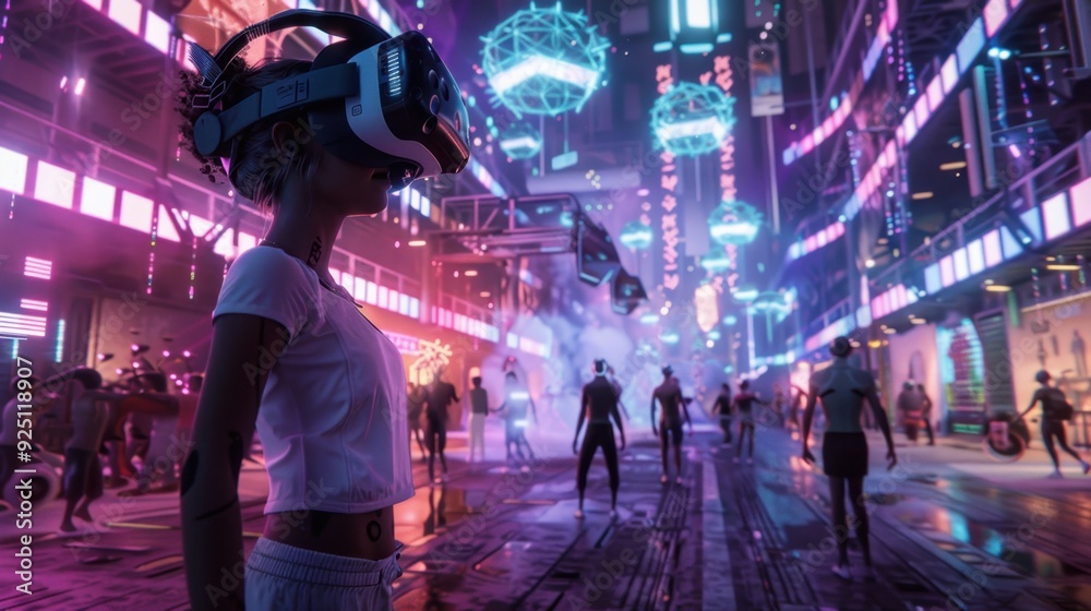 Realistic visualization of the metaverse, featuring detailed virtual ...