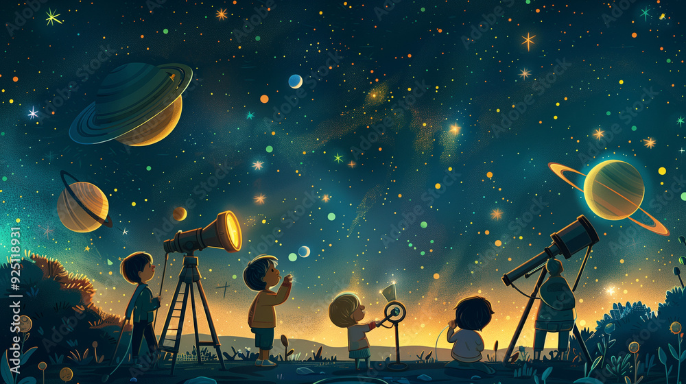 Celebrate Astronomy Day with a vibrant illustration of friendly cartoon ...