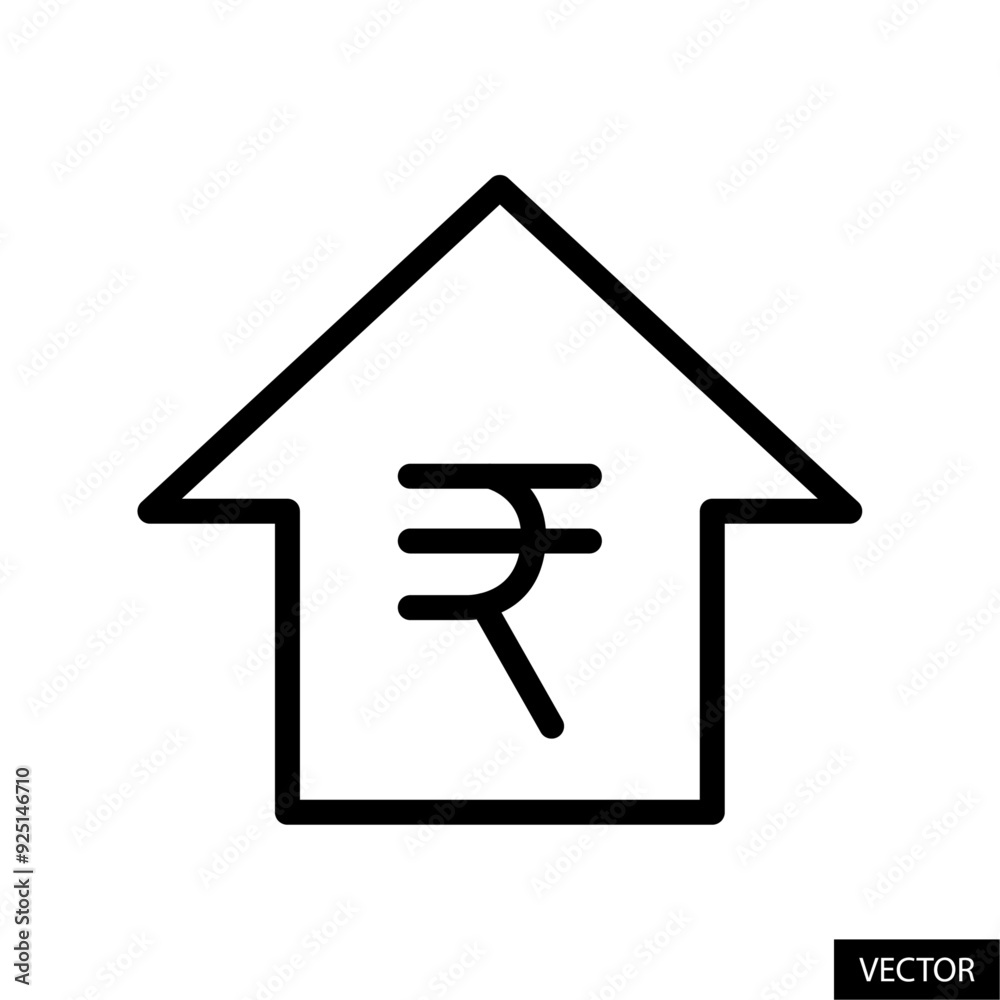 Home with inr symbol, indian rupee sign, house rent, price or cost ...