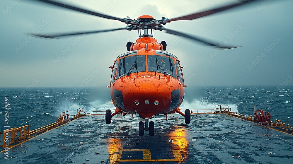 Helicopter Landing on Oil Rig: A helicopter touching down on an oil rig ...