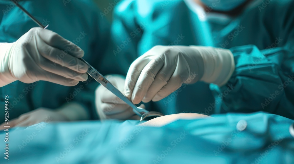Close up of surgeon using scalpel while making incision on patient's ...