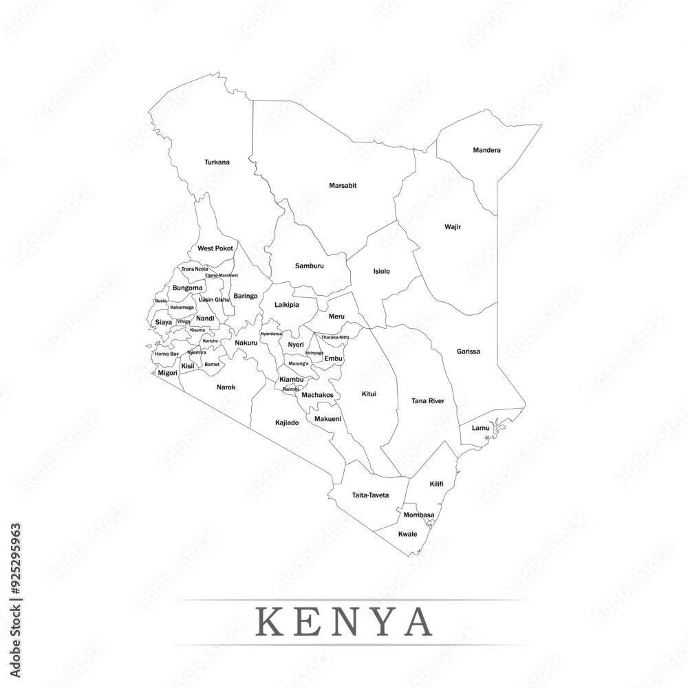 Administrative regions of KENYA. Province, state, division name with ...