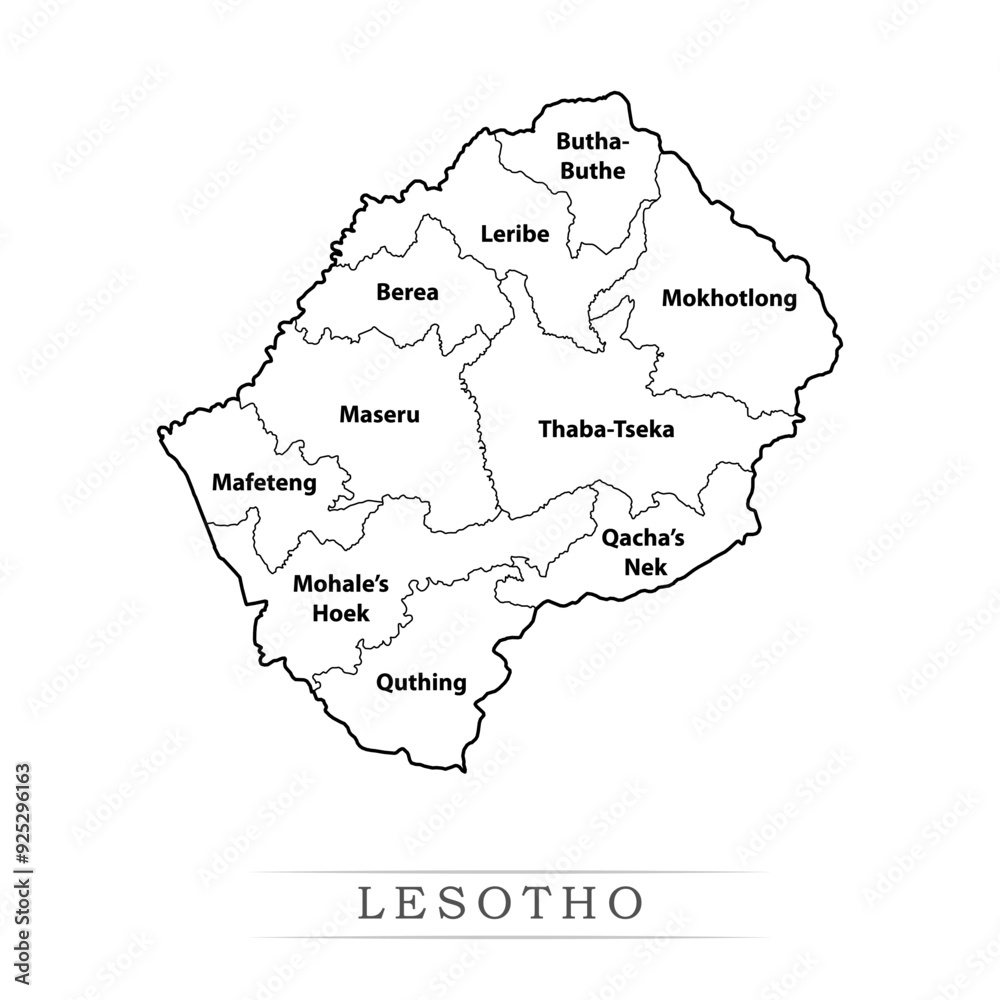 Administrative regions of LESOTHO. Province, state, division name with ...