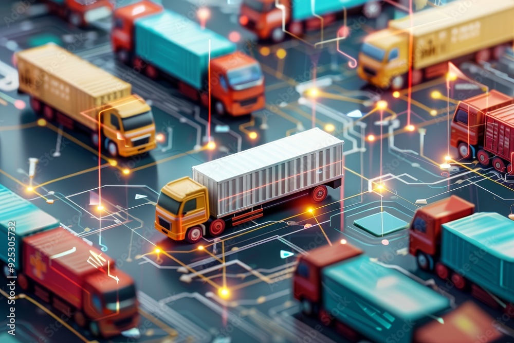 Multiple trucks in a line driving on a road, showcasing logistics in ...