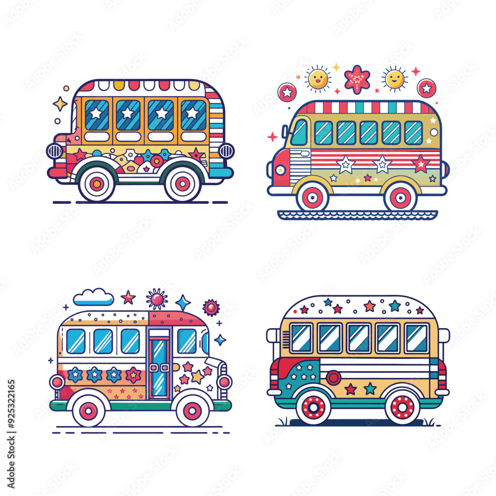 "Playful School Bus with Fun Patterns - Stars, Stripes, and Dots ...