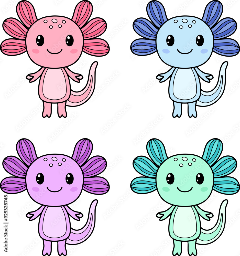 Cute Cartoon Axolotl Amphibian Clipart Illustration - Isolated Pink ...