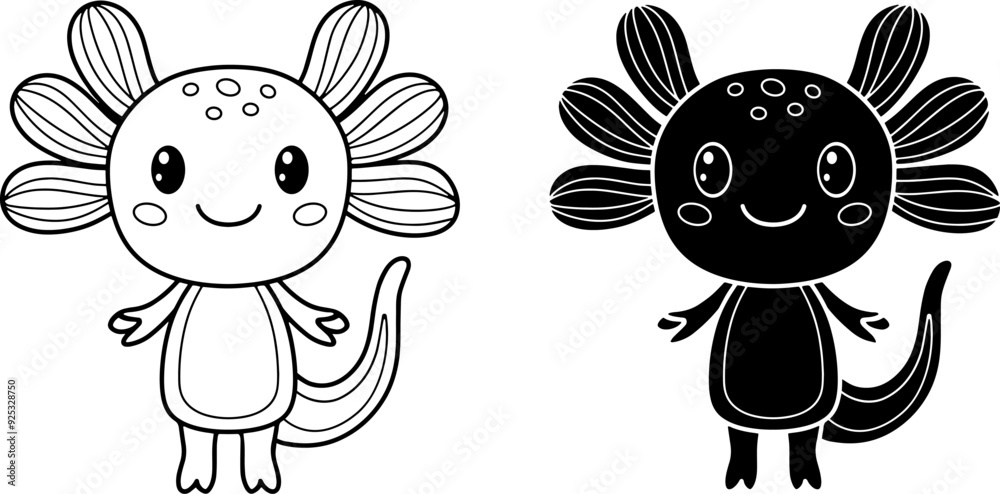 Cute Cartoon Axolotl Amphibian Clipart Illustration - Isolated Outline ...