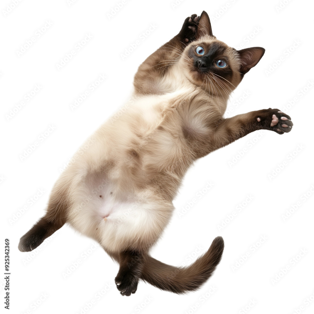 Siamese cat jumping, dynamic pose, isolated on white or transparent ...
