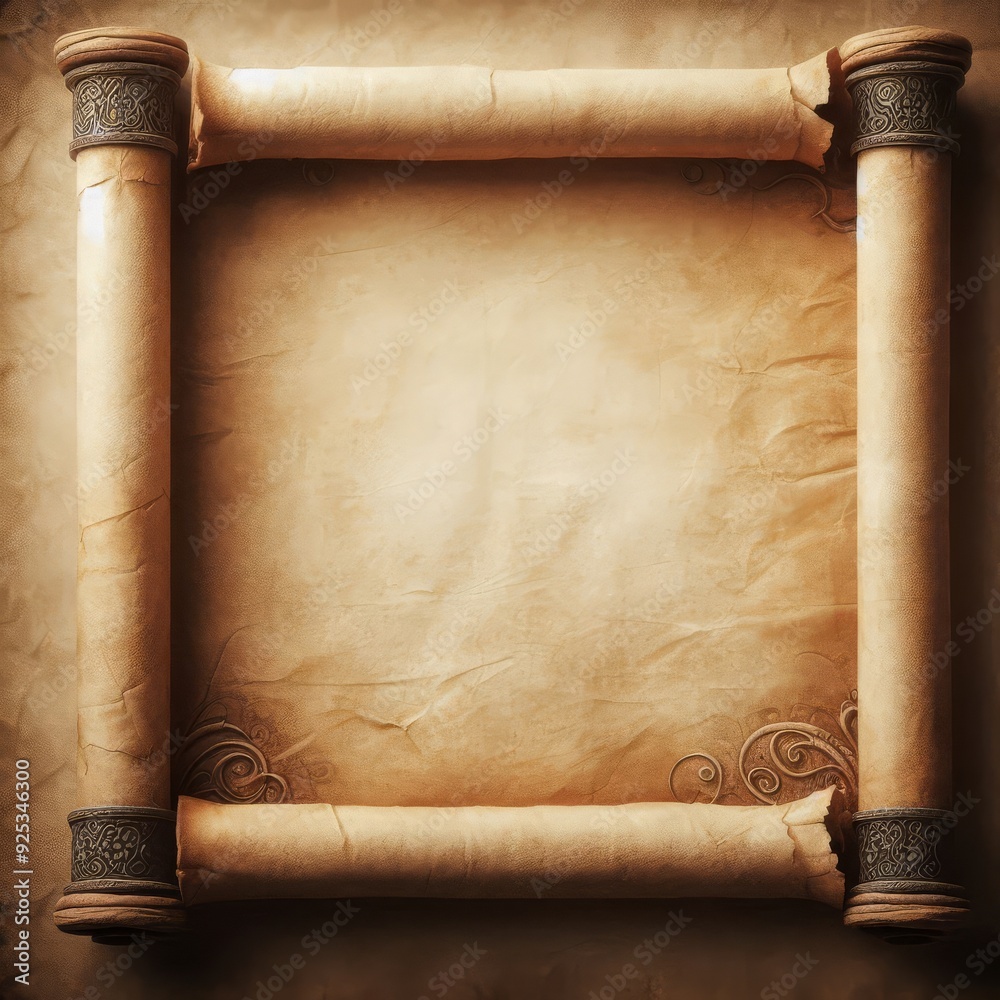 A blank ancient paper scroll with ample copy space for text, perfect ...