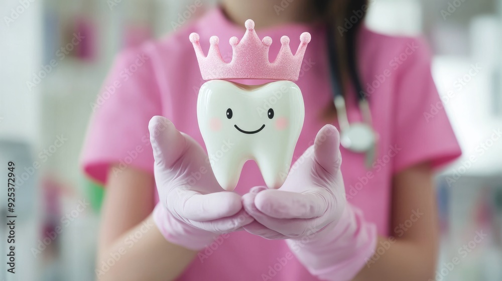 National Dentist Day Celebration with a Tooth wearing a Crown. Dental ...