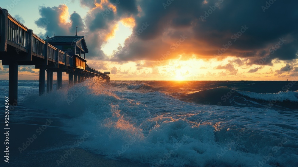 Pompano Beach Pier Broward County Florida at Sunrise with Breezy Wind ...