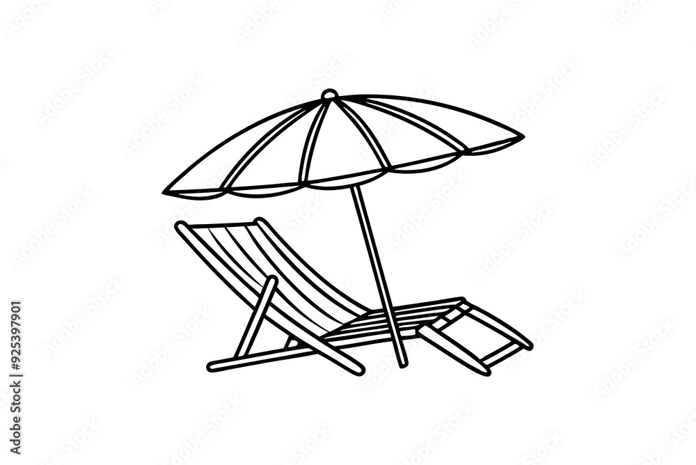 Single line drawing of parasol and beach chair Stock Vector | Adobe Stock