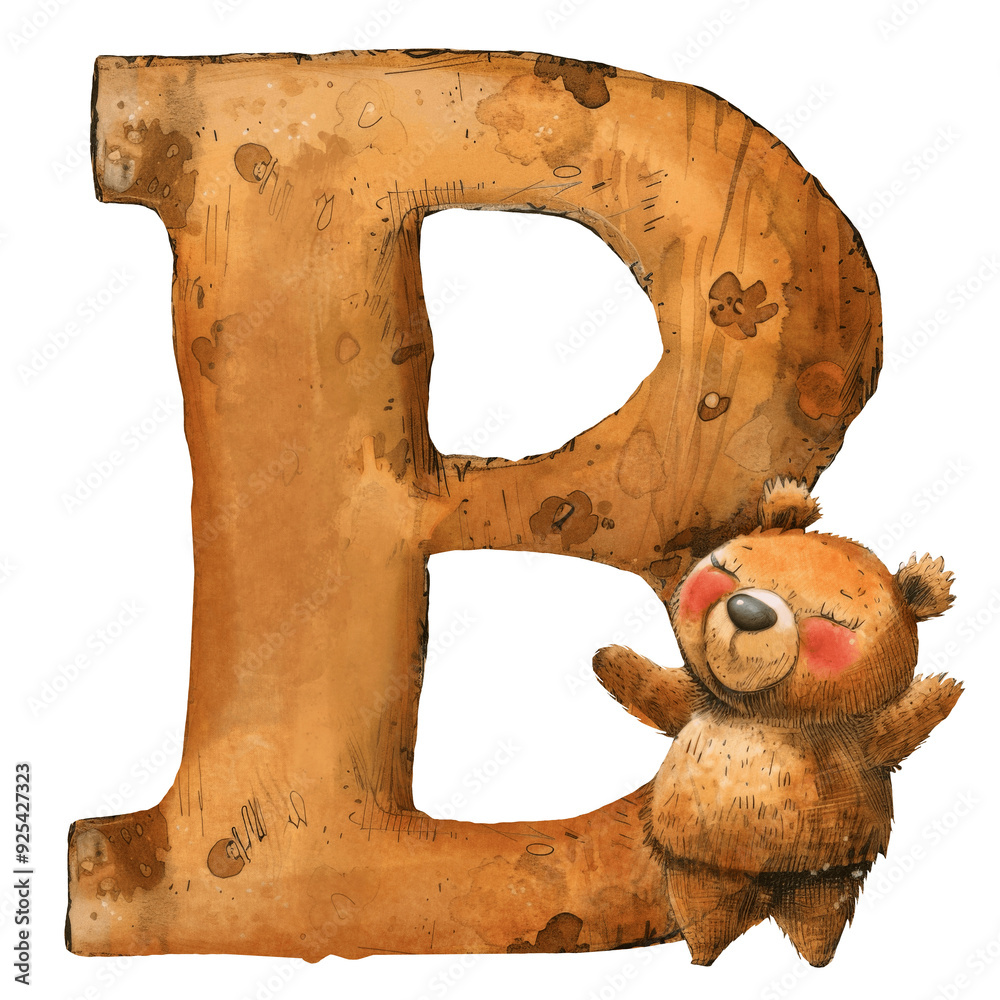 Alphabet letter B for cute bear on transparent png background. A teddy ...