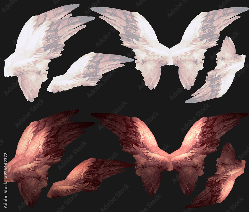 Watercolor drawing angel wings Y2K style Set clipart bird wing ...