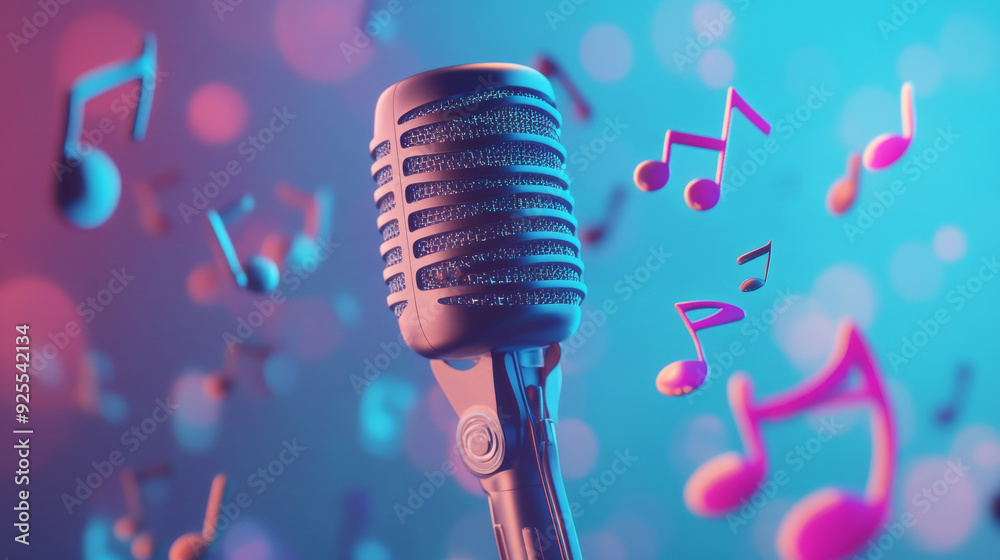 A 3D microphone and music notes are used to represent sound. It's a ...