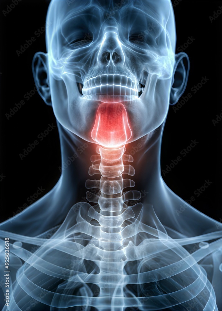 X-ray of a swollen thyroid gland in the neck with marked enlargement ...