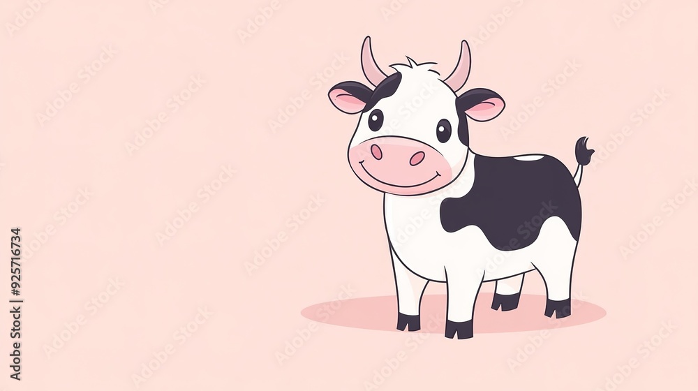 Kawaii-Style Cartoon of an Adorable Cow: Full-Body Profile View with ...
