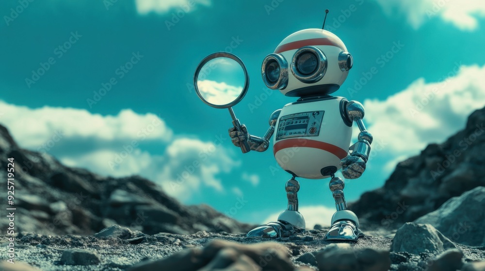 Futuristic 3D Search Engine Robot with Magnifying Glass Analyzing ...